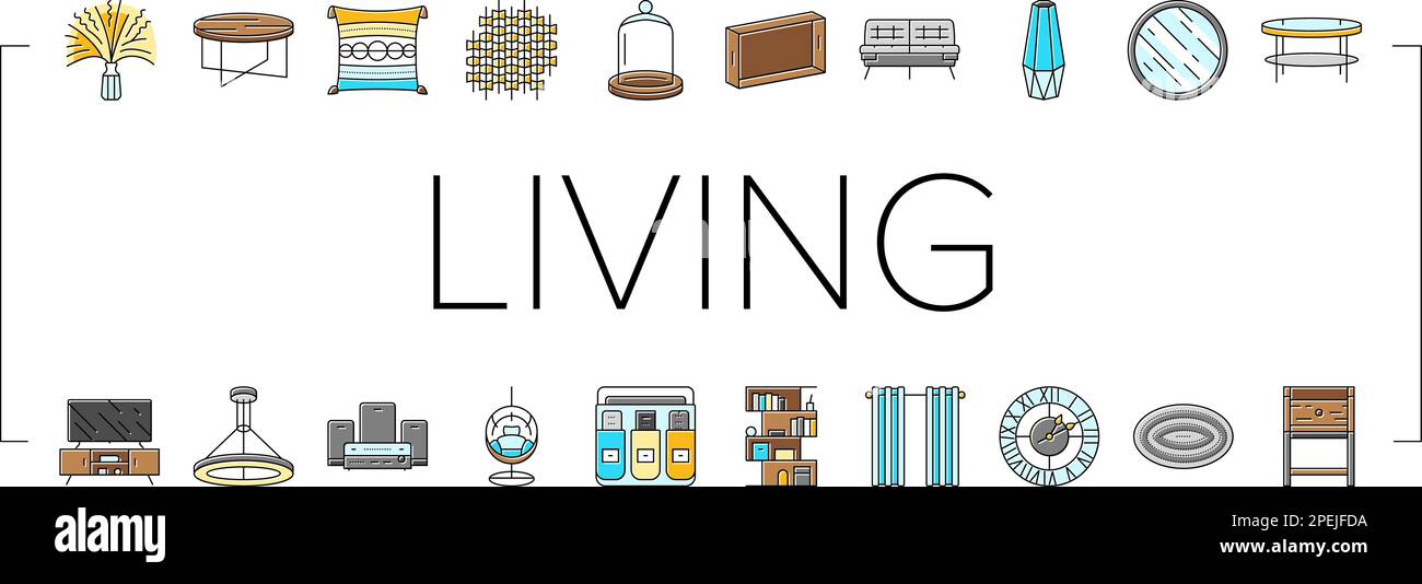 living room modern home furniture icons set vector Stock Vector Image ...