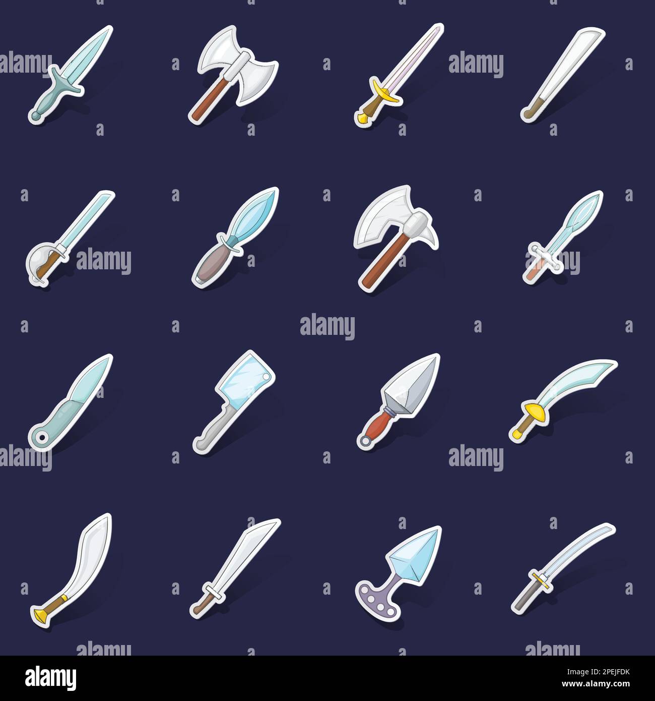 Steel arms icons set stikers collection vector with shadow on purple ...