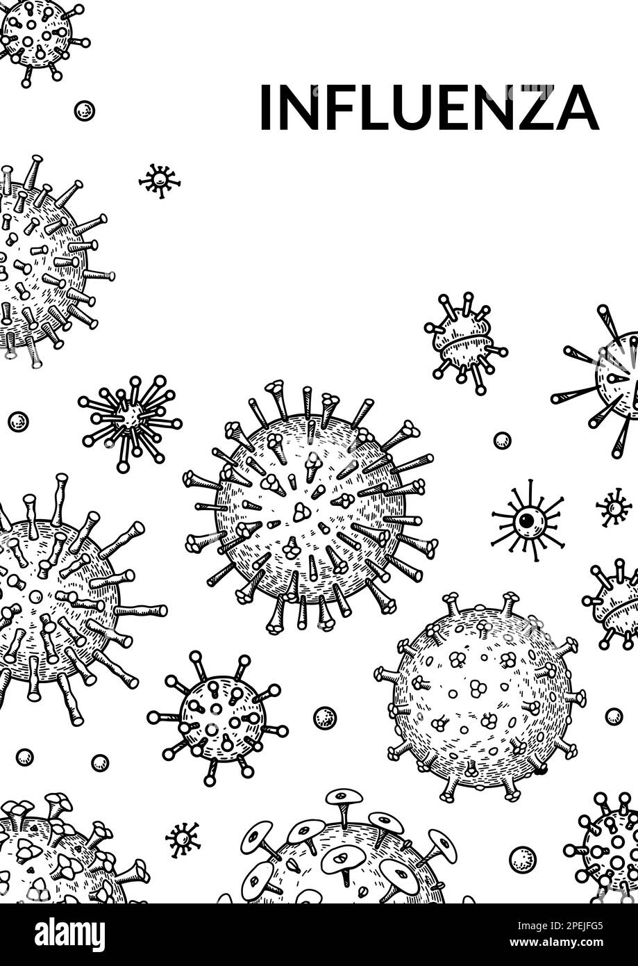 Virus vertical background in sketch style. Hand drawn bacteria, germ ...