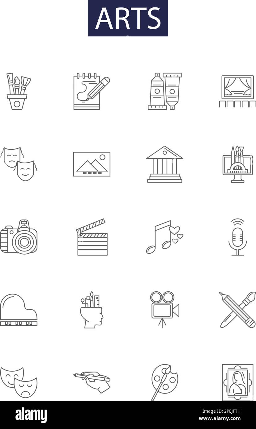 Arts line vector icons and signs. Drawing, Sculpture, Music, Drama ...