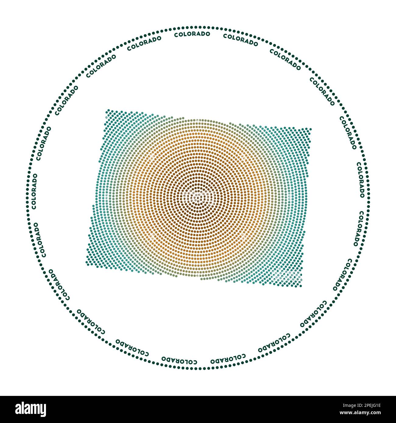 Colorado round logo. Digital style shape of Colorado in dotted circle ...
