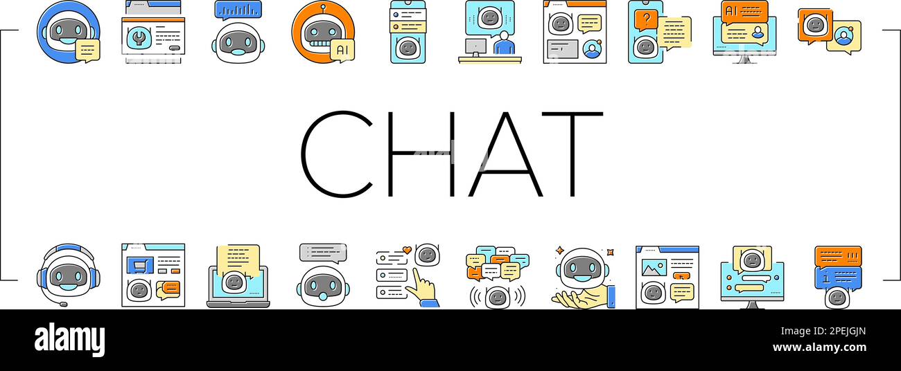 Chat bot robot service icons set vector ai chatbot hi-res stock ...