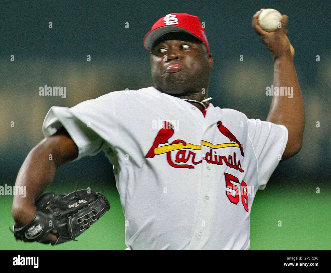 St. Louis Cardinals' pitcher Ray King pitches against Japan in the ...
