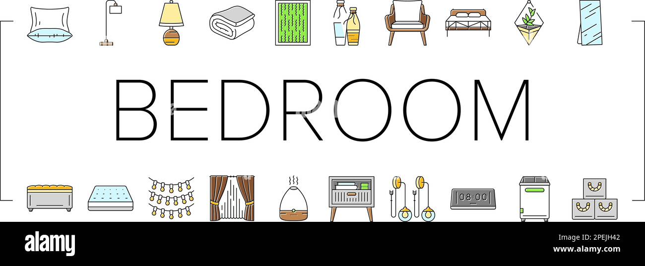 bedroom room interior bed icons set vector Stock Vector Image & Art - Alamy