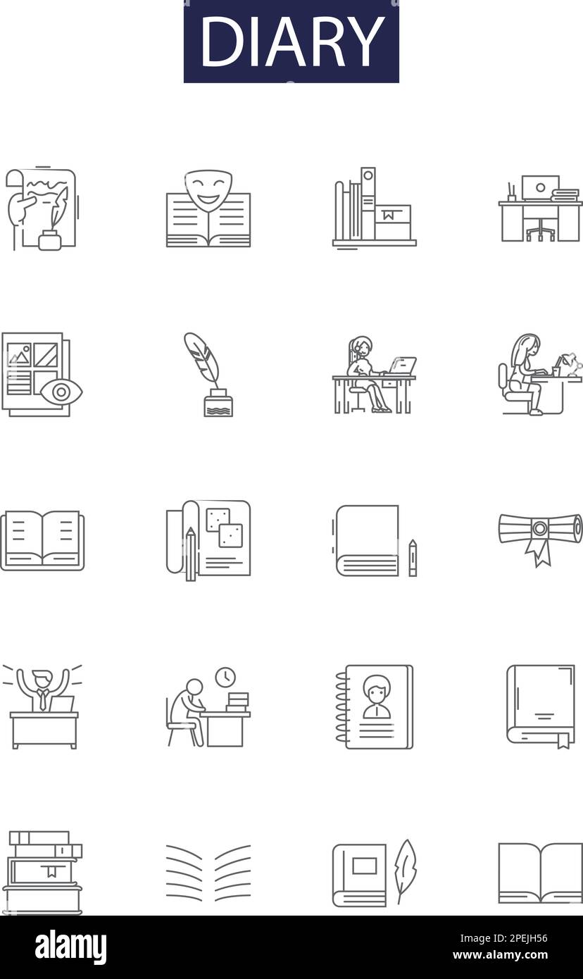 Diary line vector icons and signs. Logbook, Memoir, Agenda, Chronicle ...
