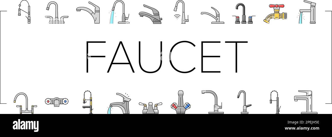 faucet water sink tap bathroom icons set vector Stock Vector Image ...