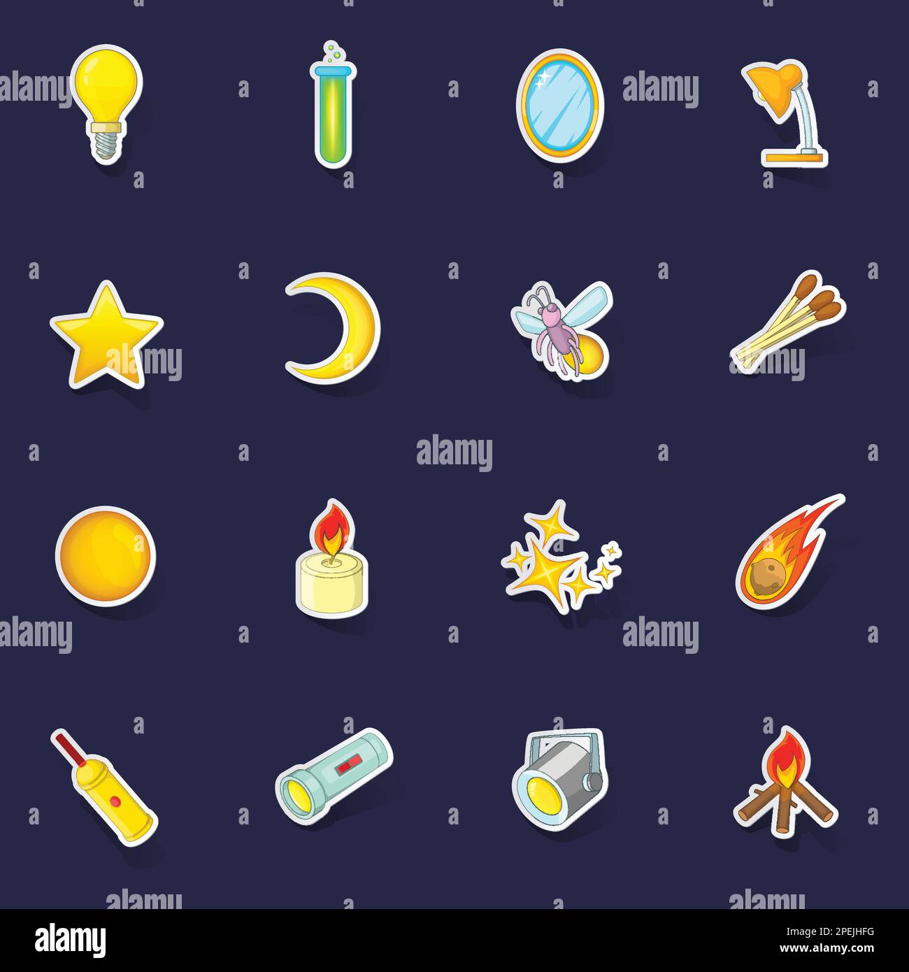 Sources of light icons set stikers collection vector with shadow on ...