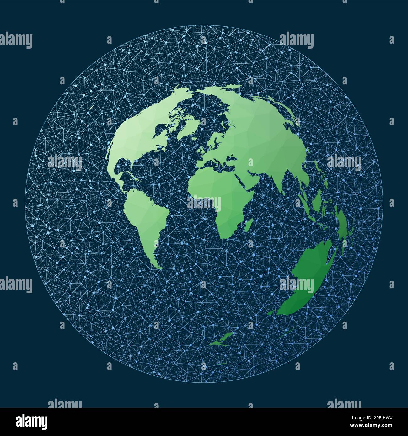 Abstract Telecommunication World Map Azimuthal Equidistant Projection Green Low Poly World Map