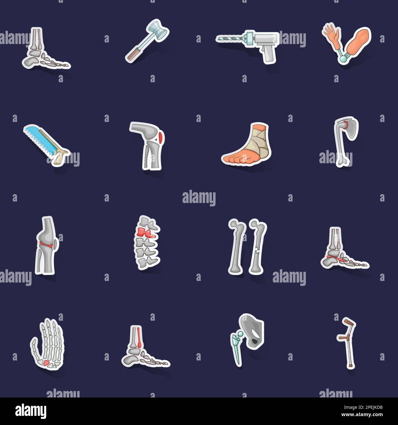 Orthopedic and spine icons set stikers collection vector with shadow on ...