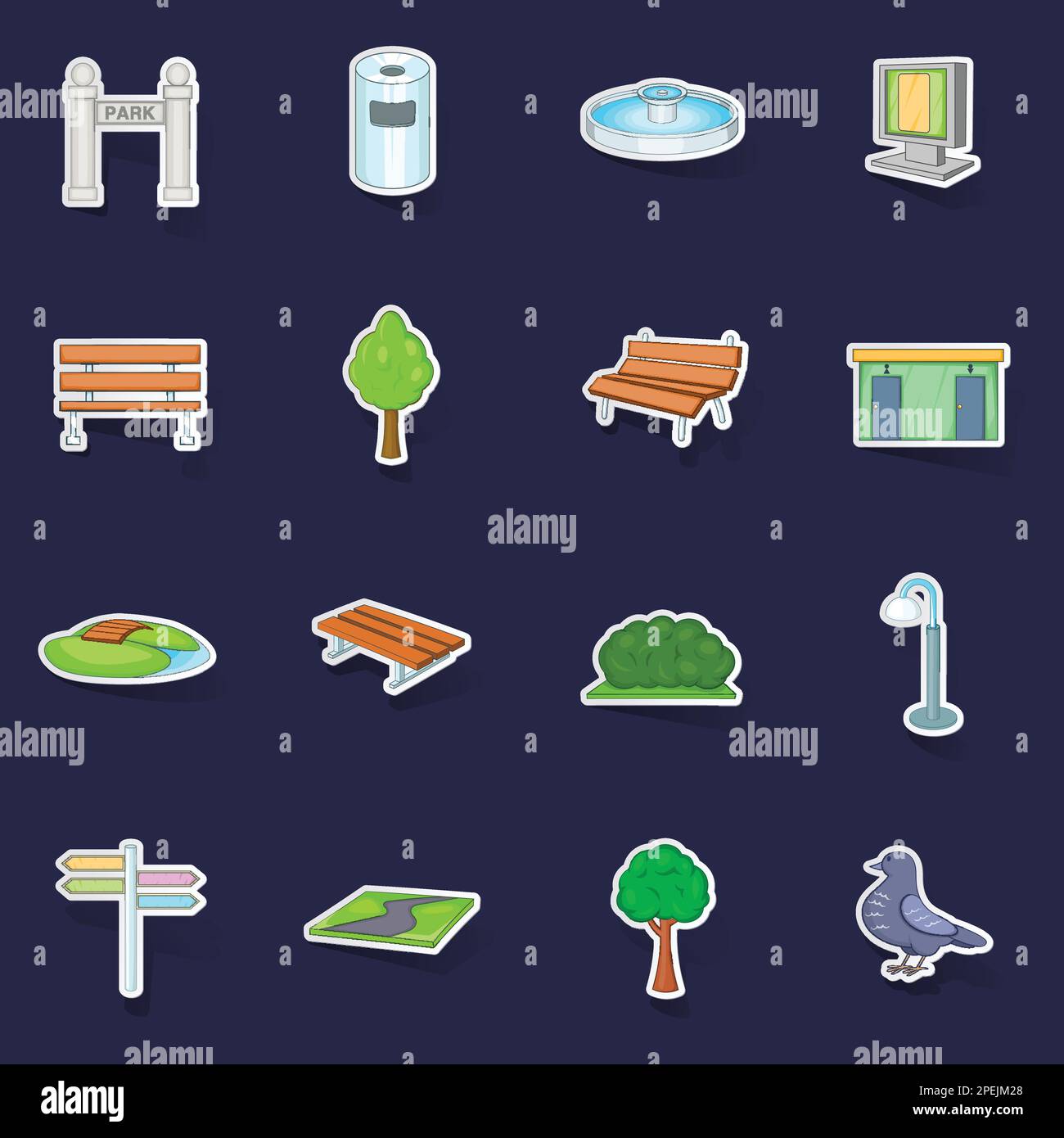 Park Icons Set Stikers Collection Vector With Shadow On Purple Background Stock Vector Image
