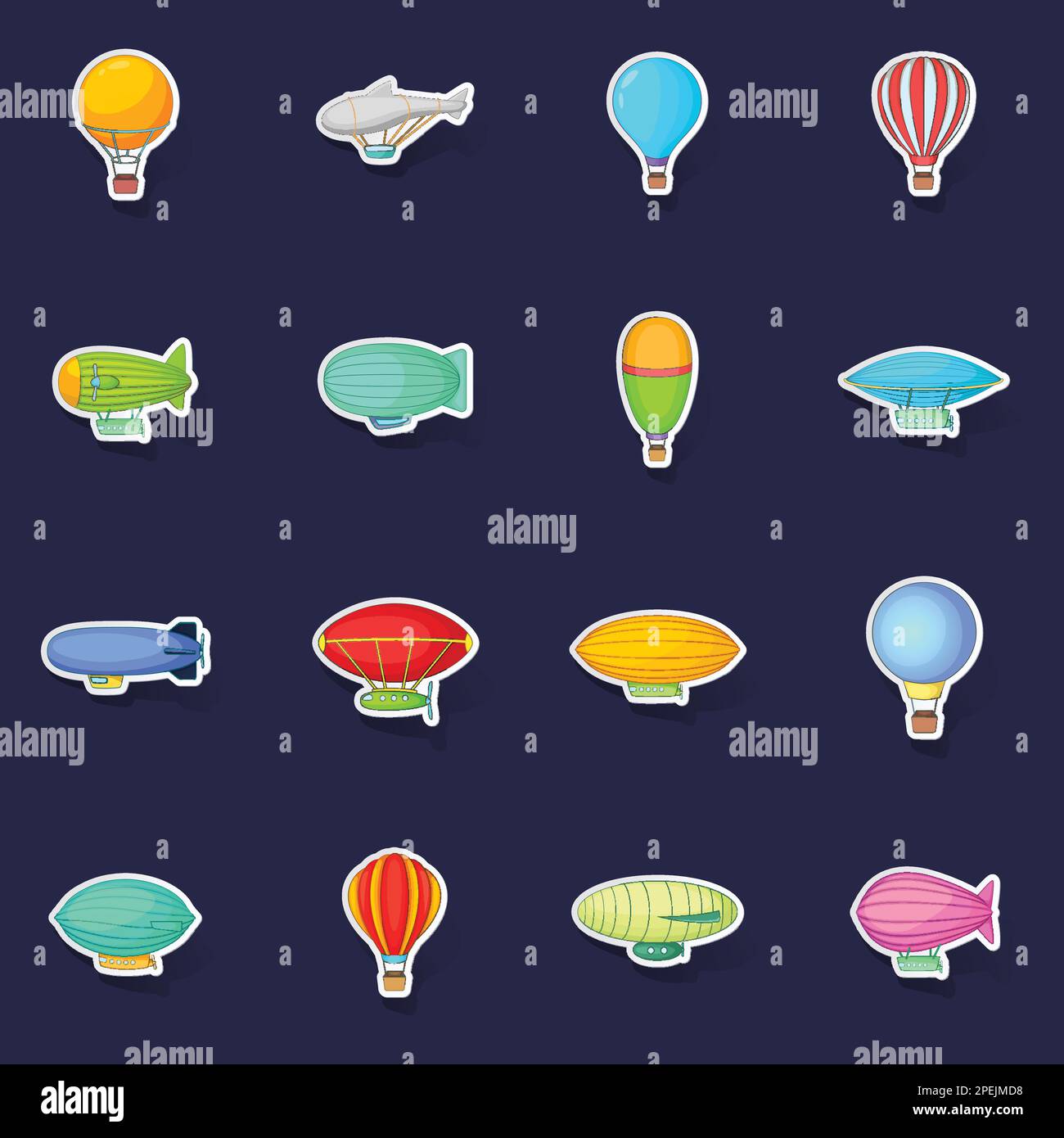 Vintage balloons icons set stikers collection vector with shadow on ...