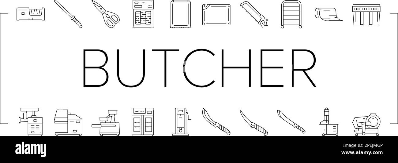 Butcher meat food beef butchery icons set vector restaurant vintage hi ...