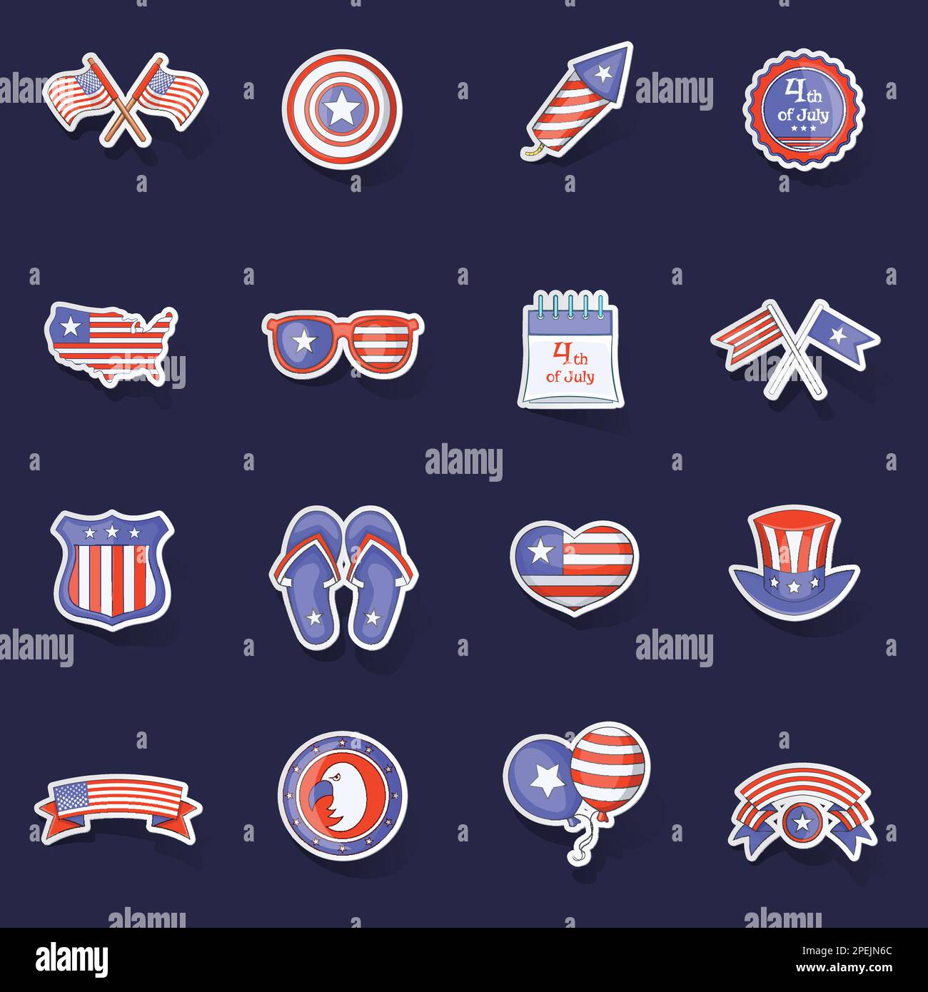 Independence day icons set stikers collection vector with shadow on ...