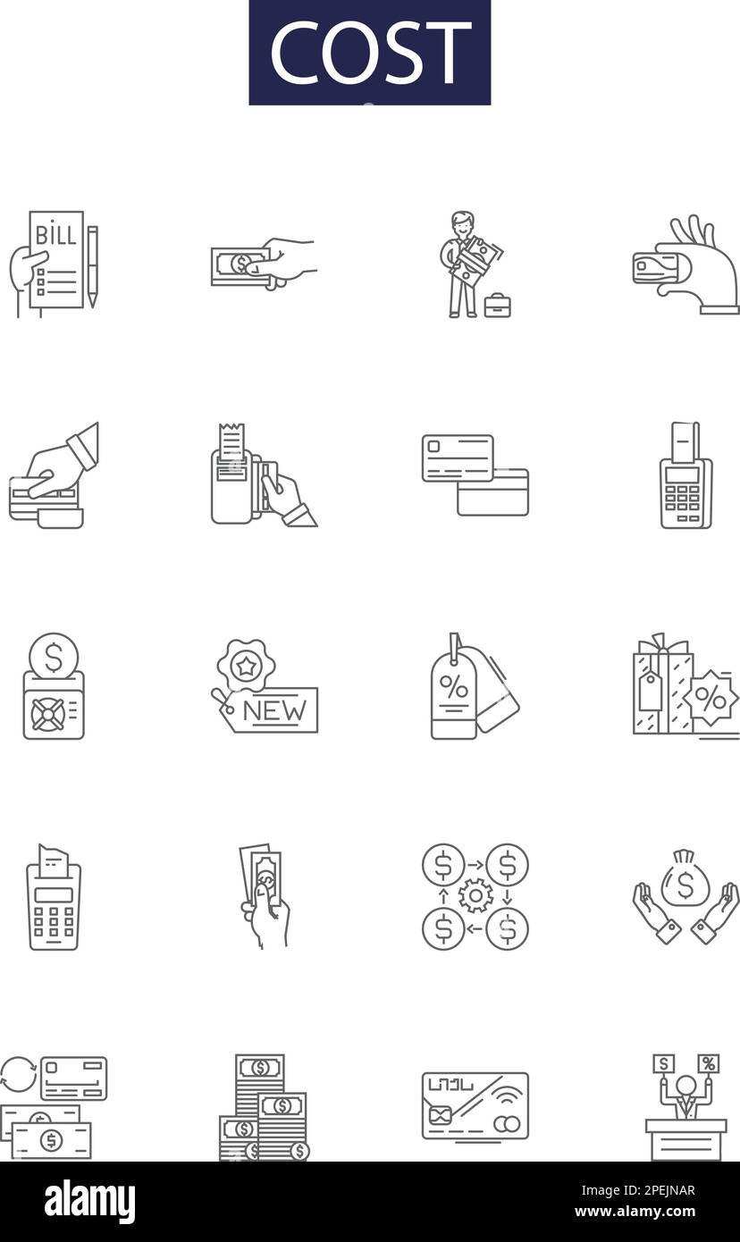 Cost line vector icons and signs. Expense, Expenditure, Tariff, Outlay ...