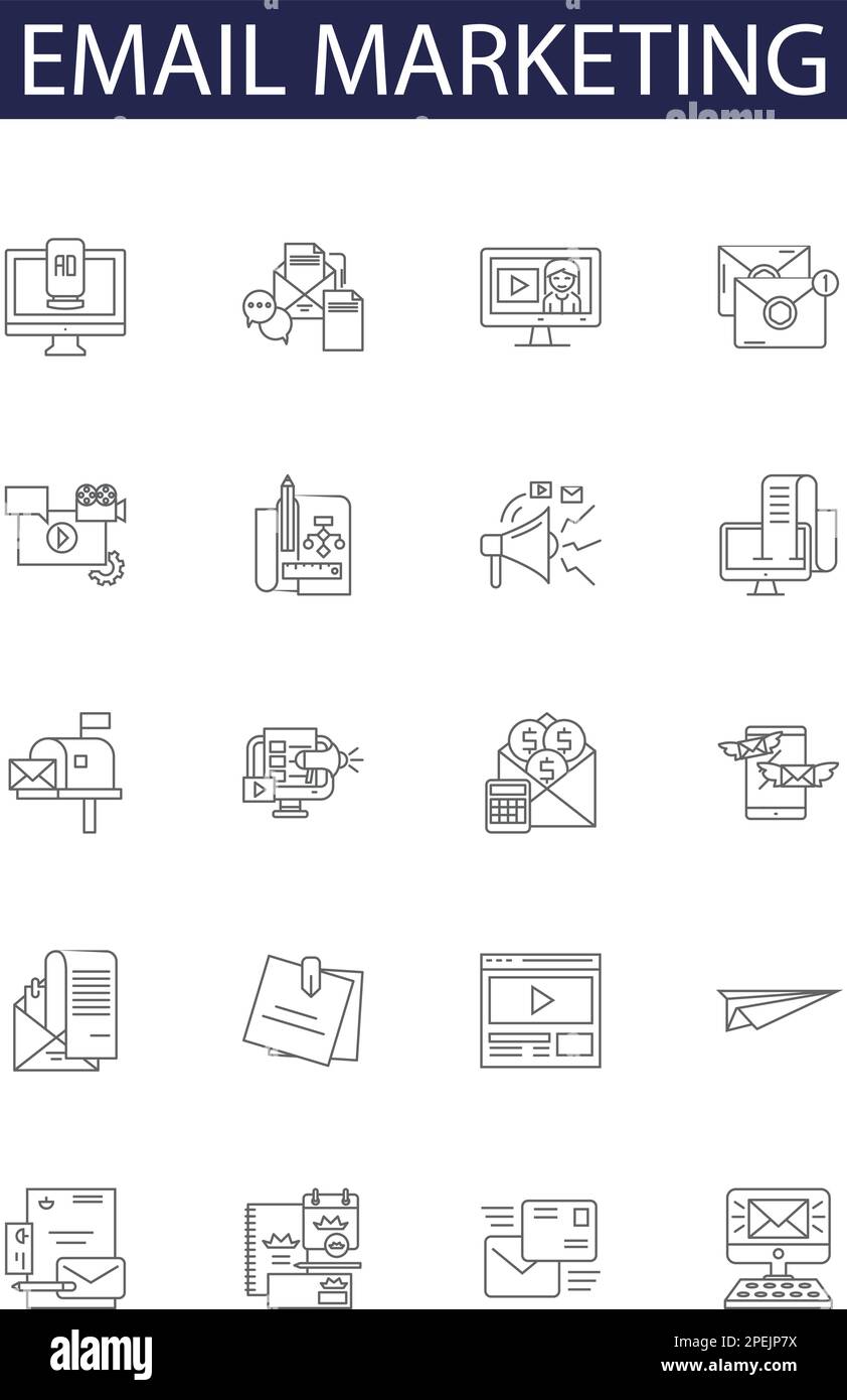 Email marketing line vector icons and signs. Marketing, Campaign, Automation, Blast, Targeting ...