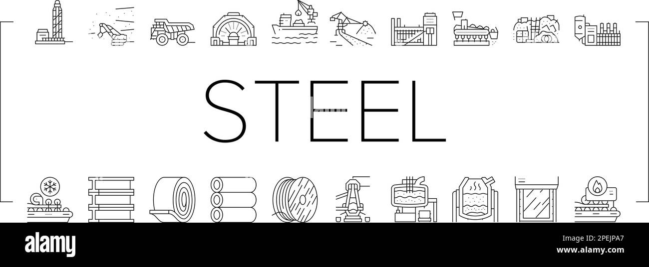 steel production industry metal icons set vector Stock Vector Image ...