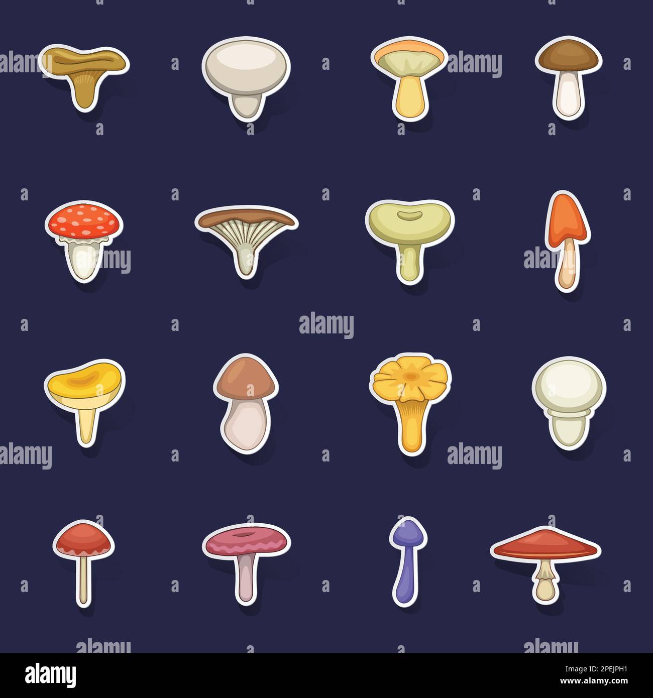 Mushroom icons set stikers collection vector with shadow on purple background Stock Vector Image ...