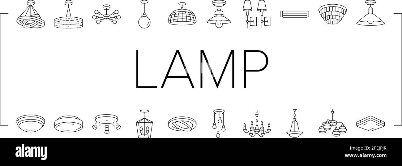 lamp ceiling light interior home icons set vector Stock Vector Image ...