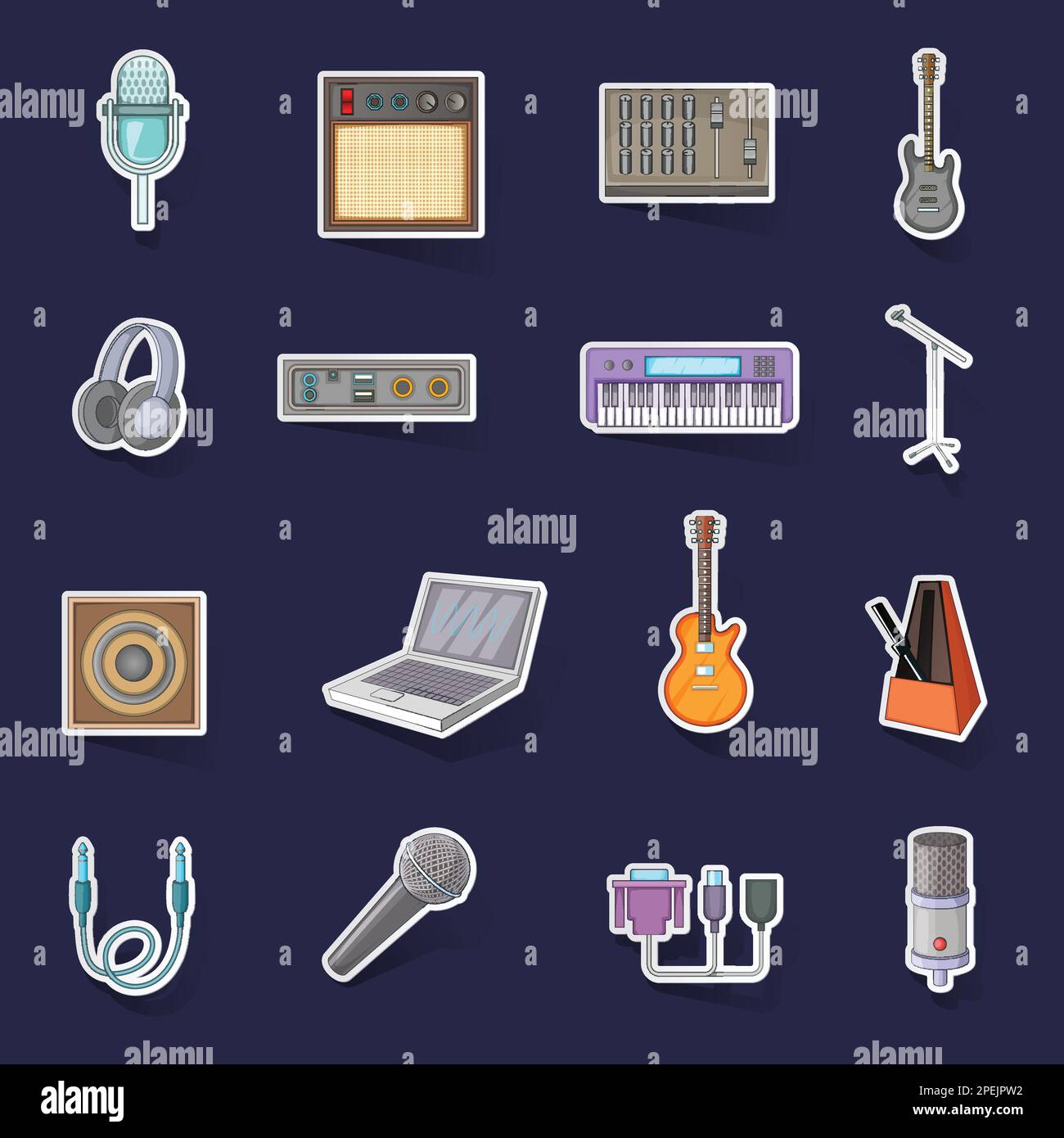 Recording studio icons set stikers collection vector with shadow on ...