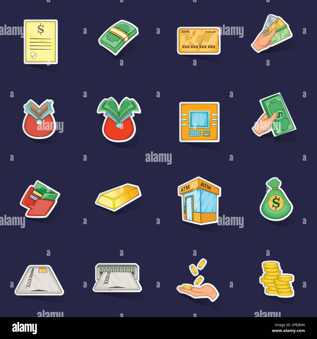 Bank loan credit icons set stikers collection vector with shadow on ...