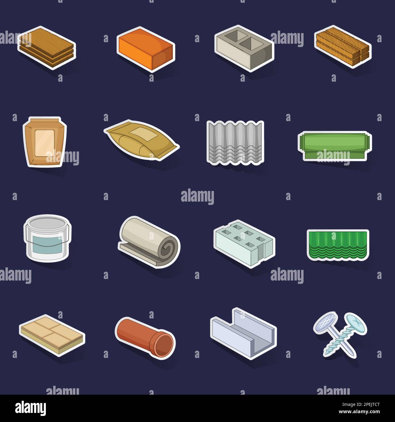 Building material interior icons set stikers collection vector with ...