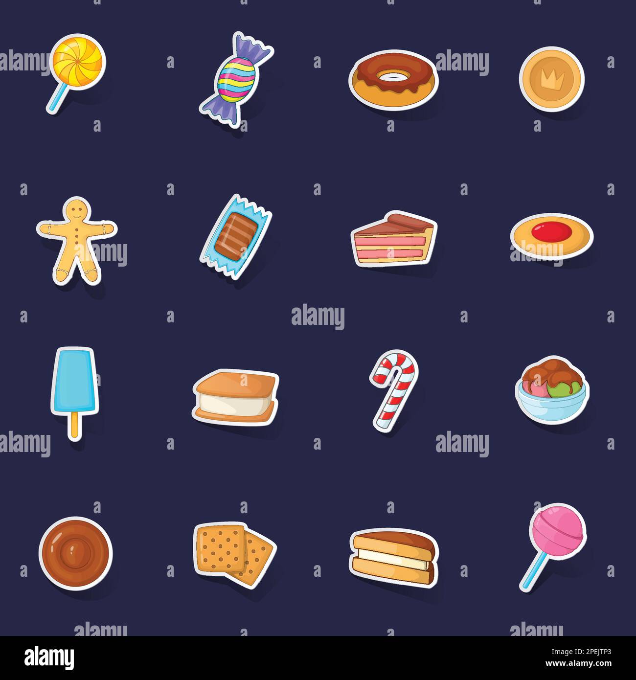 Different candy icons set stikers collection vector with shadow on ...