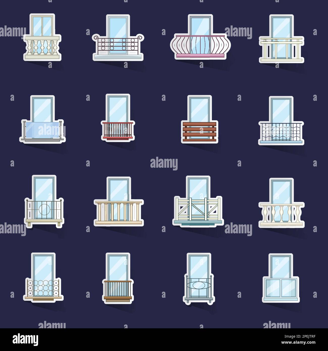Balcony window forms icons set stikers collection vector with shadow on ...