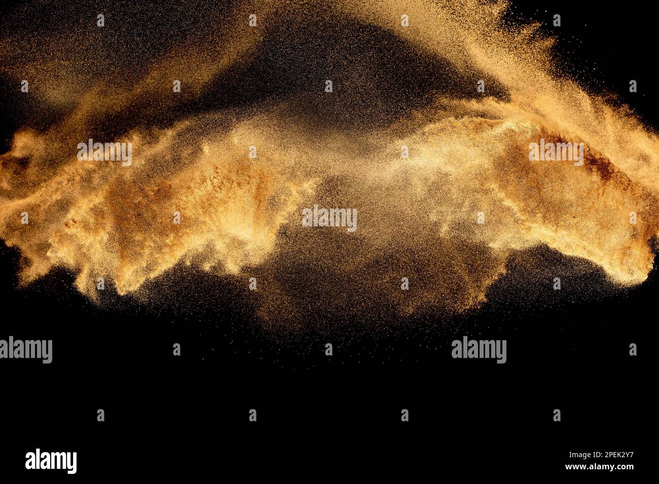 Dry river sand explosion. Brown colored sand splash against black ...