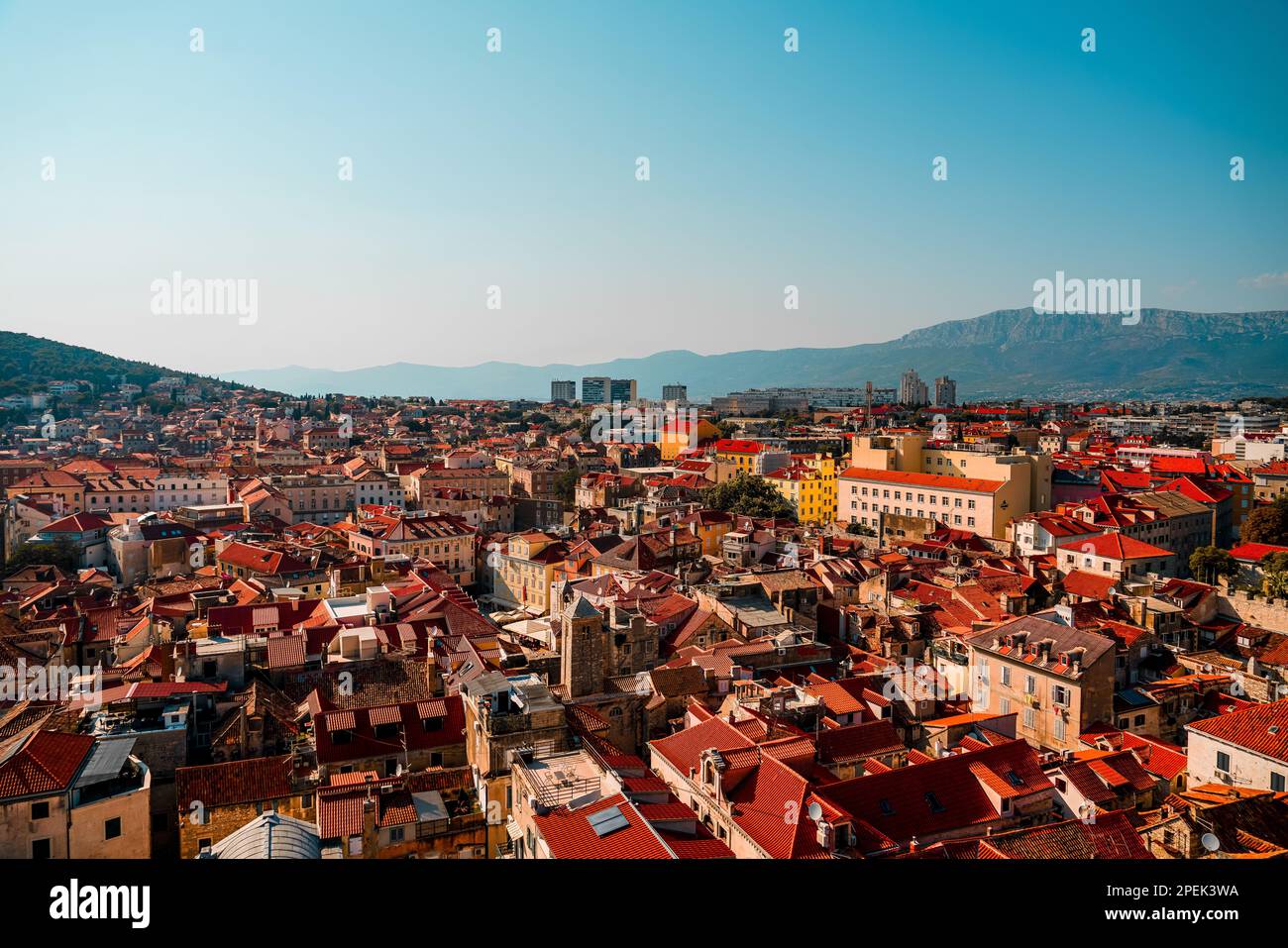An aerial shot of downtown Split under a clear blue sky, Croatia Stock ...
