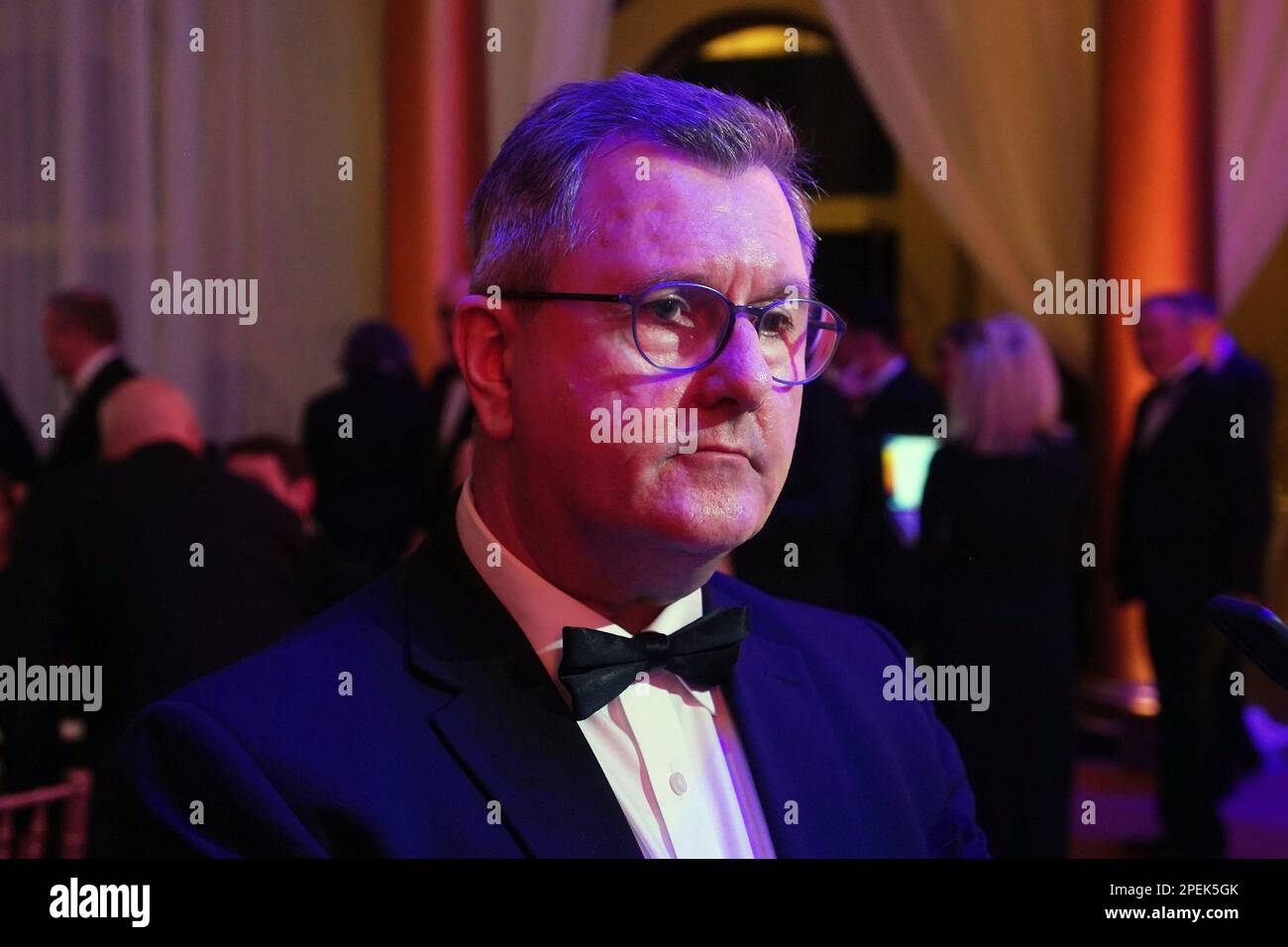 DUP Leader Jeffery Donaldson speaking to the media at the Ireland Funds ...