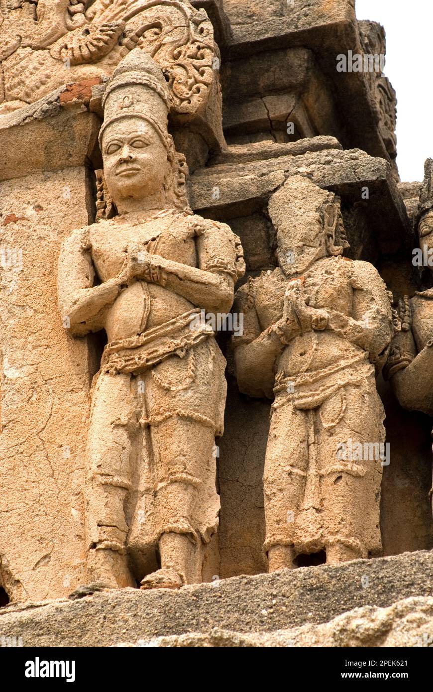 Relief of devoties in stucco work on the wall of Hazara Rama Temple at ...