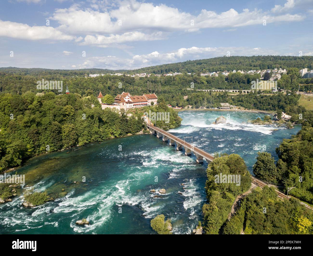 Dachsen, Switzerland - July 14.2020: Aerial photography with drone of ...