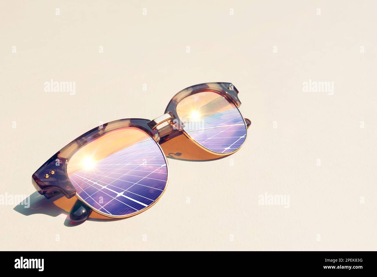 solar panels reflection in sunglass,renewable energy. eyesight for ...