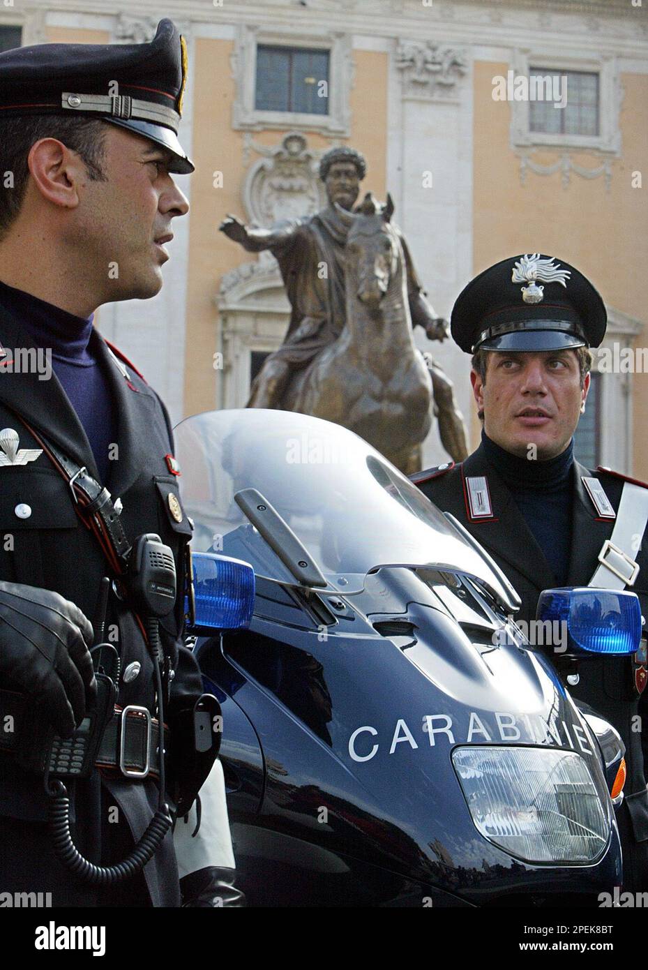 Italian Carabinieri paramilitary police patrol Rome's Campidoglio ...