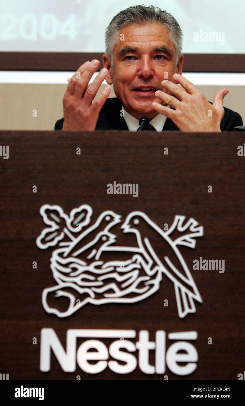 Peter Brabeck, CEO Nestle, speaks during a press conference in Vevey ...