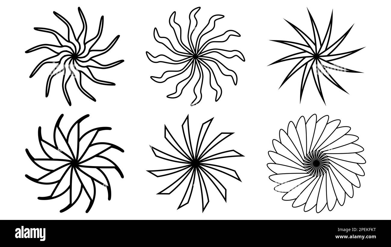 Set of sun or flower shape outline isolated on white. Circular shape ...