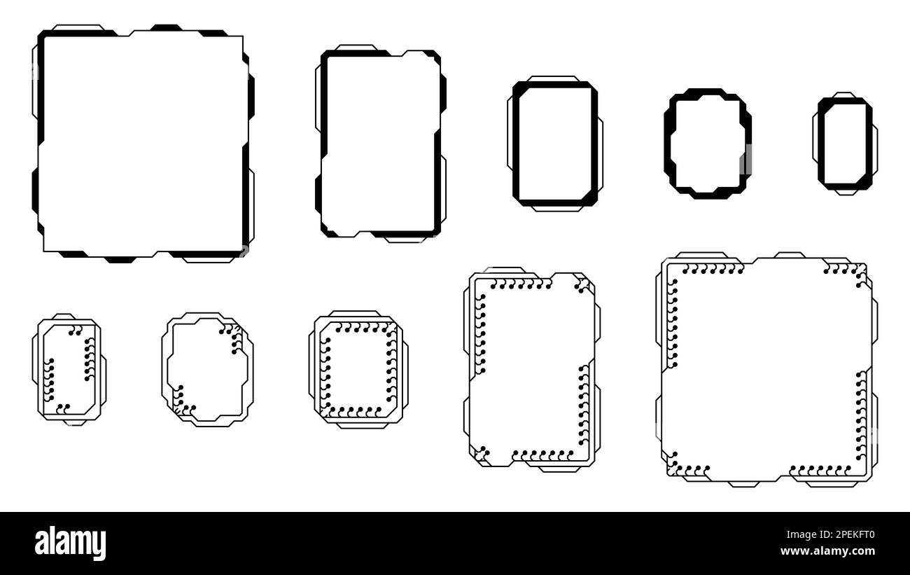Set of tech frames isolated on white background. Hud frame with pcb ...