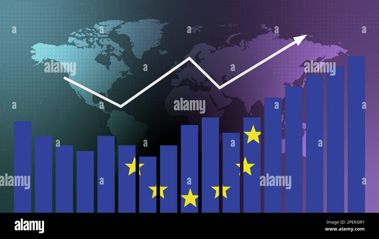 European Union bar chart graph with ups and downs, increasing values ...