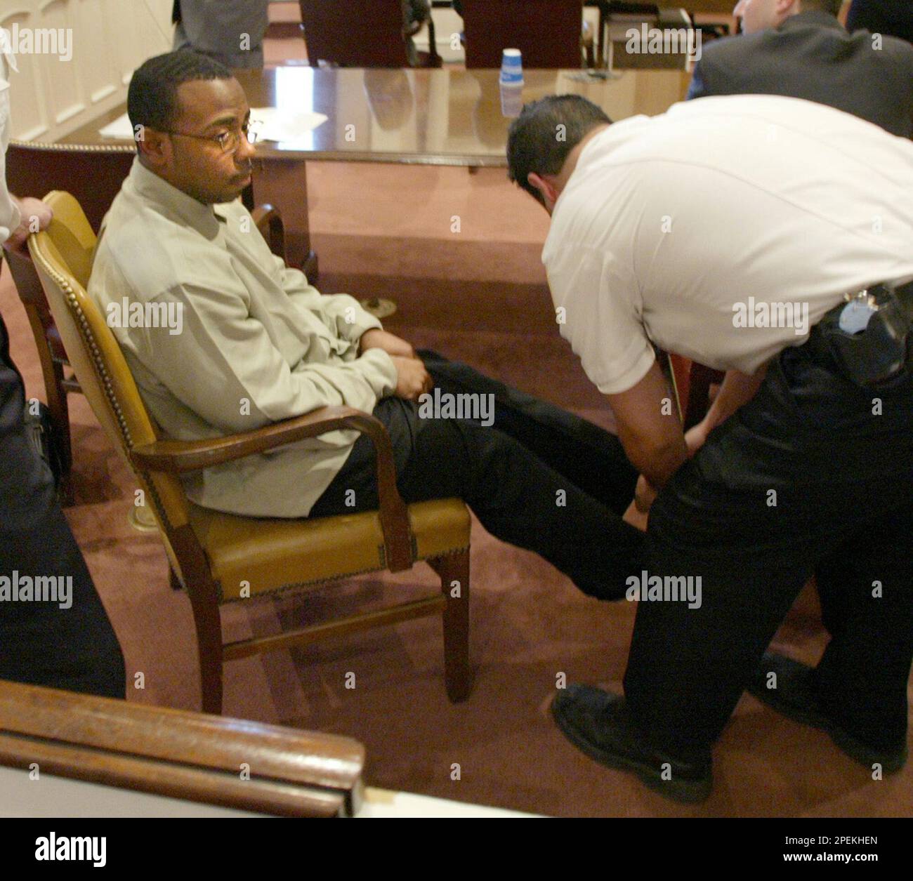 Lord Hampton is placed in leg shackles in Suffolk Superior Court in ...
