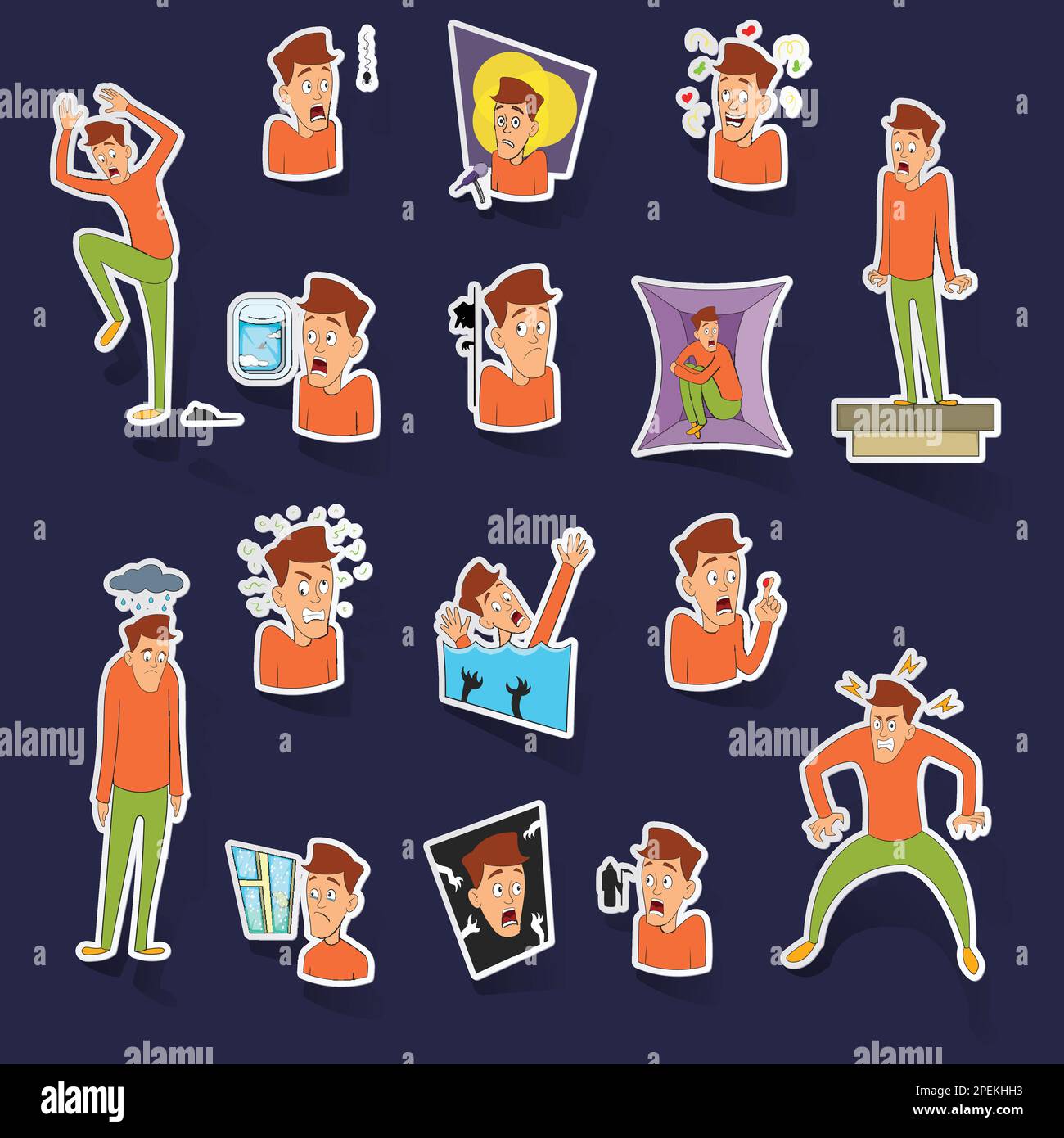 Various phobias icons set stikers collection vector with shadow on ...