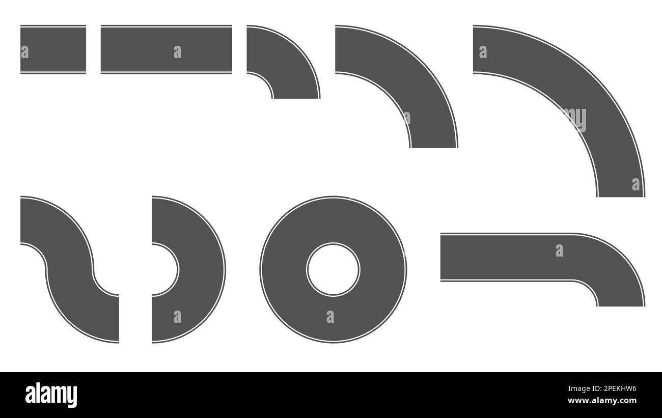 Set of gray road pieces for road construction isolated on white. Vector ...