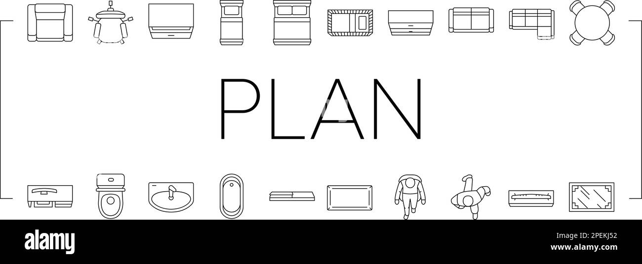 floor plan interior furniture icons set vector Stock Vector Image & Art ...