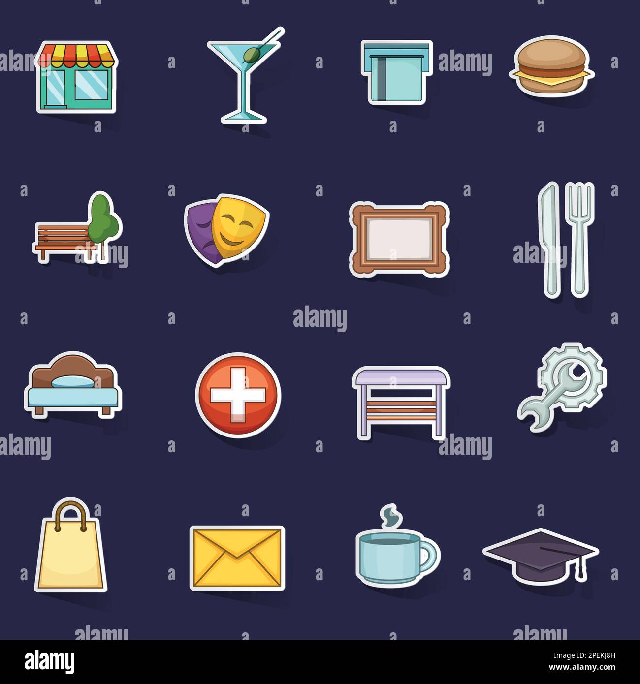 Map landmarks objects icons set stikers collection vector with shadow ...