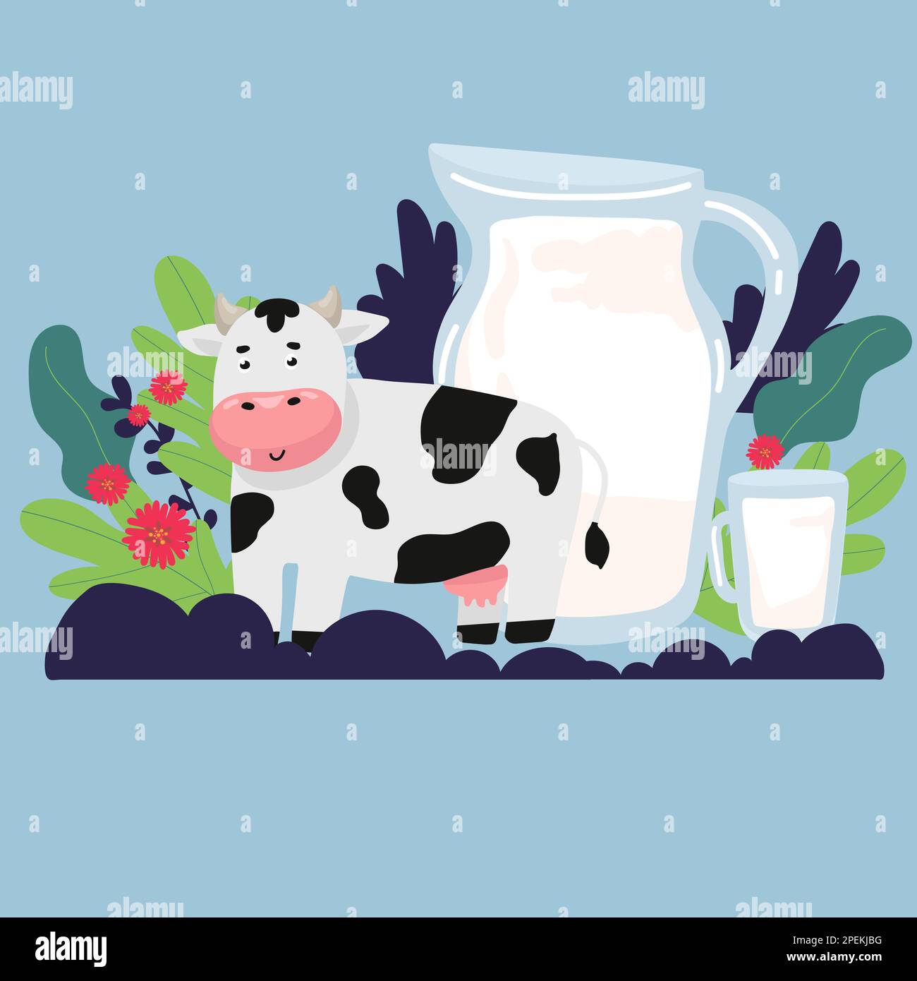 set cute milk product with cow hand drawing Stock Vector Image & Art ...