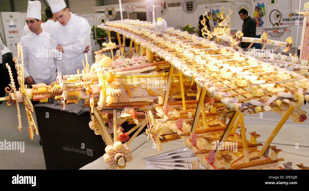 A pasta airplane, a creation of Italy's national team, stands on the ...