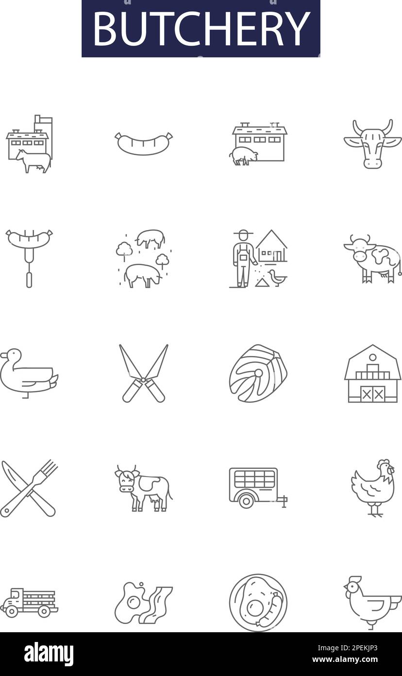 Butchery line vector icons and signs. meat, beef, butchery, steak ...