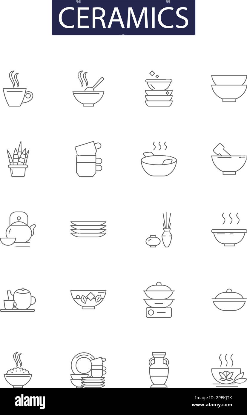 Ceramics line vector icons and signs. Clay, Earthenware, Porcelain ...