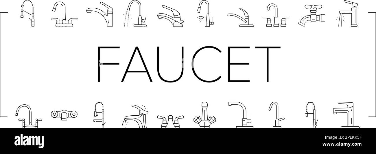 faucet water sink tap bathroom icons set vector Stock Vector Image ...