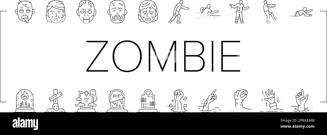 zombie horror scary dead evil icons set vector Stock Vector Image & Art ...
