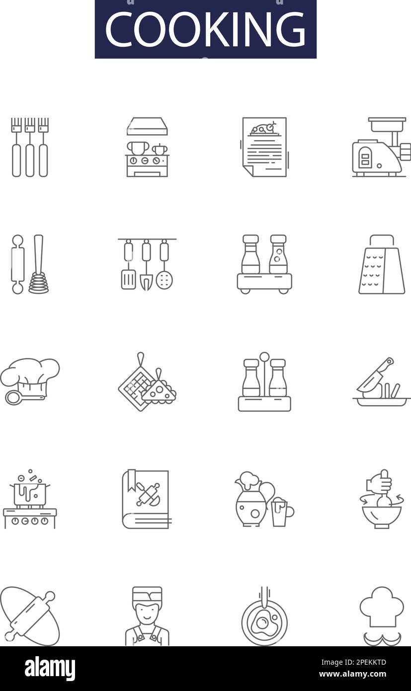 Cooking line vector icons and signs. Stewing, Boiling, Roasting ...